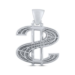 Men's Black & White Diamond Dollar Sign Charm 1-1/2 ct tw Sterling ...