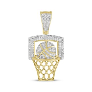 Men's Baguette & Round-Cut Diamond Basketball & Hoop Charm 1/4 ct tw ...