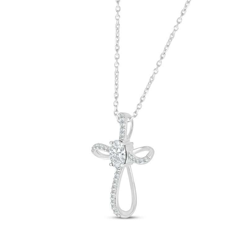Oval-Cut White Lab-Created Sapphire Looping Cross Necklace Sterling ...