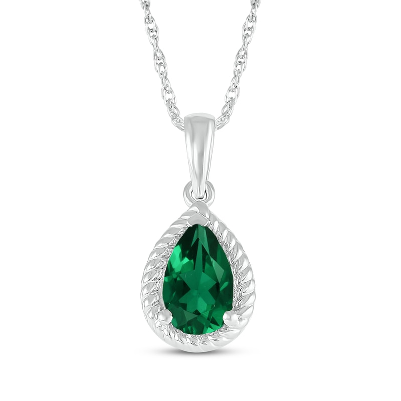 Pear-Shaped Lab-Created Emerald Rope Frame Necklace Sterling Silver 18 ...