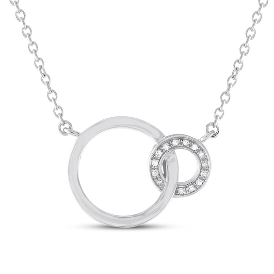 Interlocking Circles Necklace With Diamonds Sterling Silver Womens