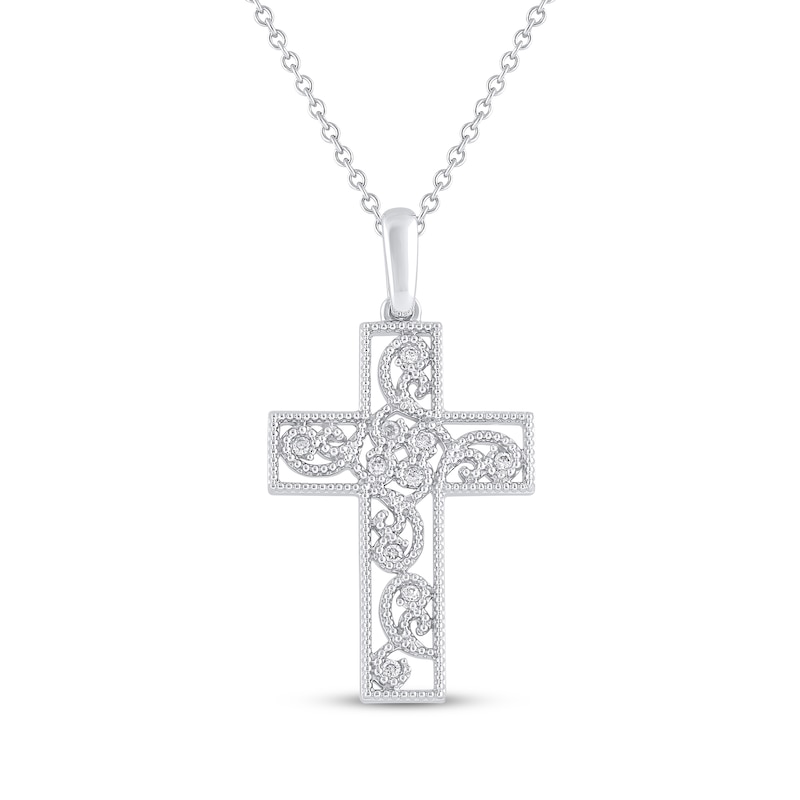 Diamond Filigree Cross Necklace 1/20 ct tw 10K White Gold 18" | Kay Outlet