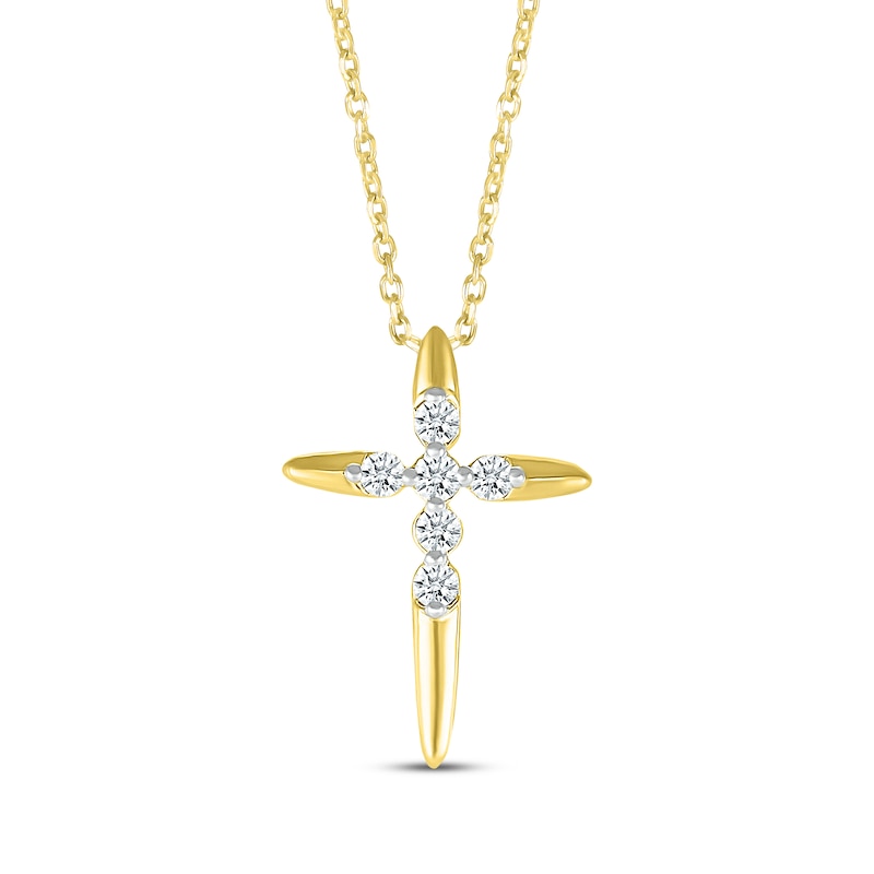 Diamond Pointed Cross Necklace 1/10 ct tw 10K Yellow Gold 18" | Kay Outlet