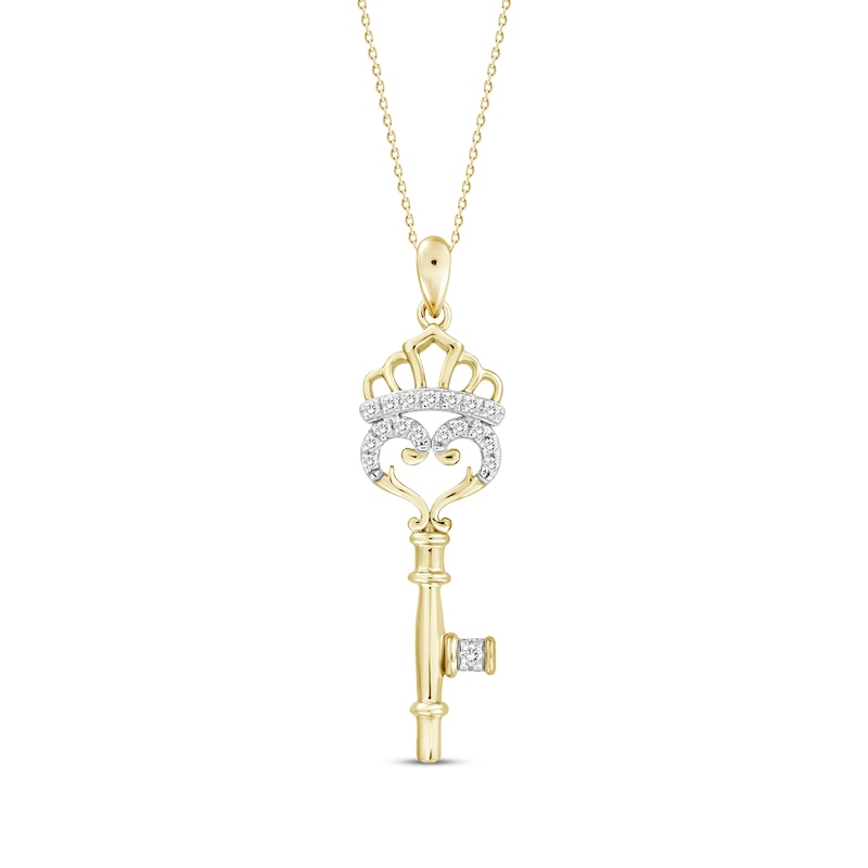 Diamond Key with Crown Necklace 1/10 ct tw 10K Yellow Gold 18" | Kay Outlet