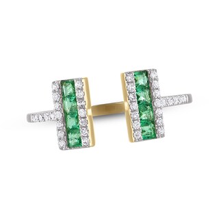 Square-Cut Natural Emerald & Diamond Deconstructed Ring 1/6 ct tw 14K ...