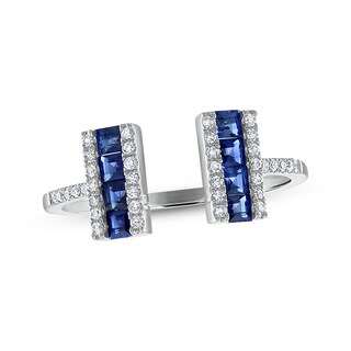 Square-Cut Natural Blue Sapphire & Diamond Deconstructed Ring 1/6 ct tw ...