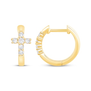 Diamond Cross Hoop Earrings 1/4 ct tw 10K Yellow Gold | Kay Outlet