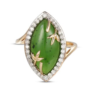 Marquise-Cut Nephrite Jade & Diamond Ring 1/4 ct tw 14K Yellow Gold ...