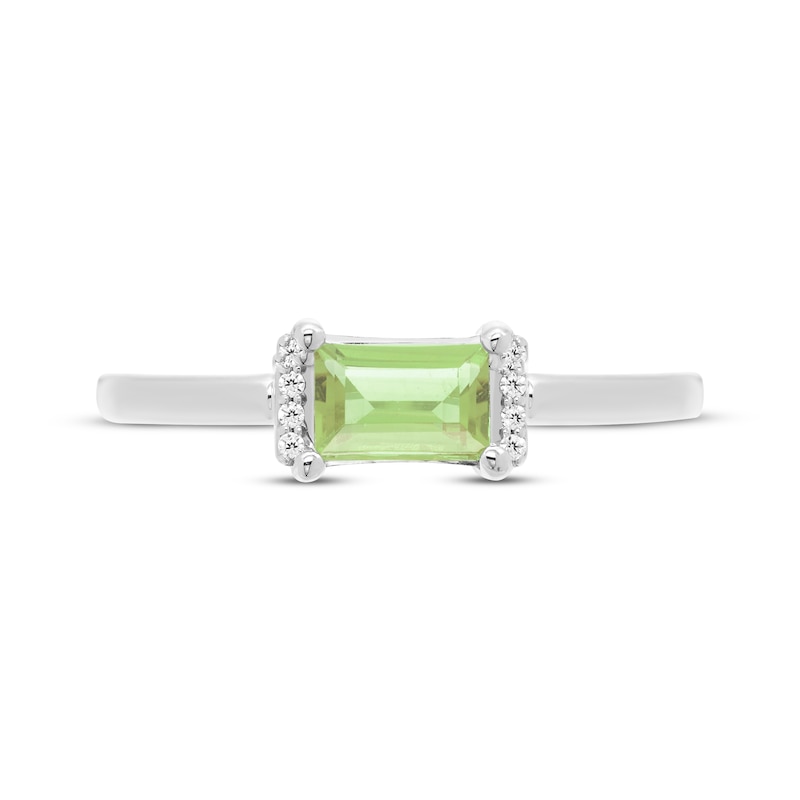 Rectangle-Cut Peridot & Round-Cut White Lab-Created Sapphire Ring ...