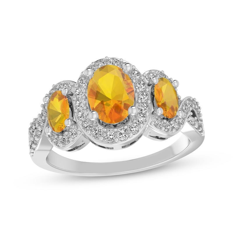 Oval-Cut Citrine & White Lab-Created Sapphire Three-Stone Ring Sterling ...