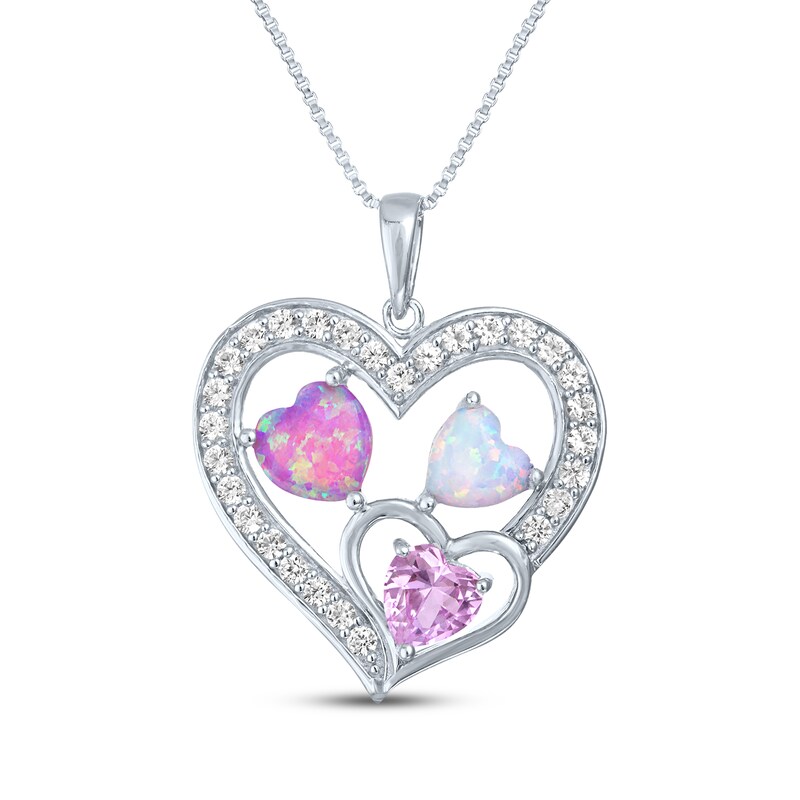 Pink & White Lab-Created Opal, Pink & White Lab-Created Sapphire Heart ...