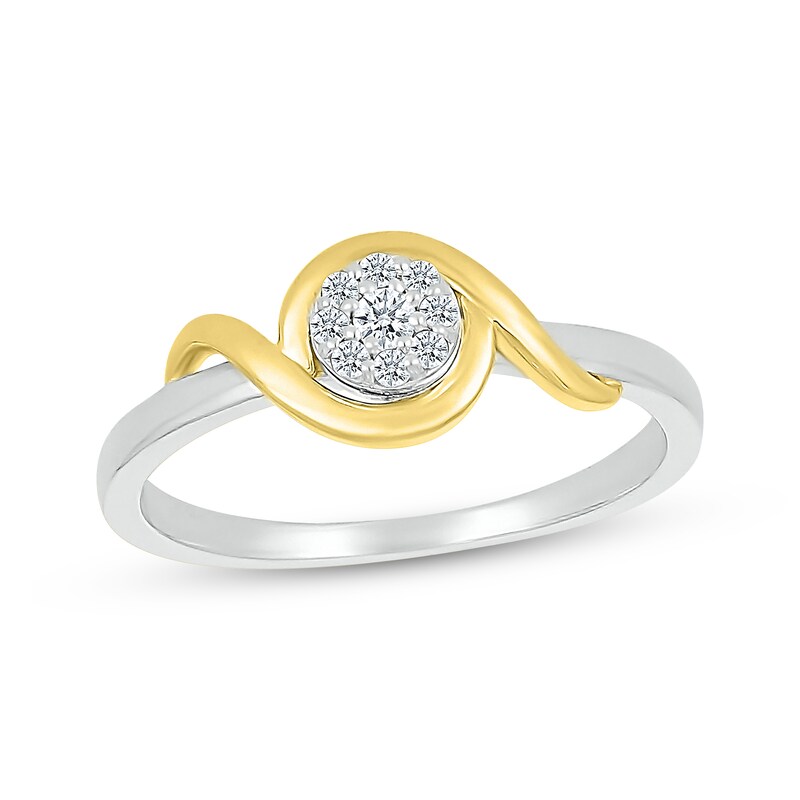 Diamond Crossover Frame Promise Ring 1/10 ct tw Sterling Silver & 10K ...