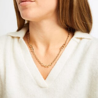 Hollow Rolo & Curb Chain Station Necklace 14K Yellow Gold 18" | Kay Outlet