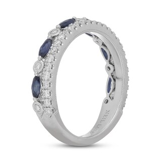 Neil Lane Blue Sapphire Anniversary Ring 3/8 ct tw Diamonds 14K White ...