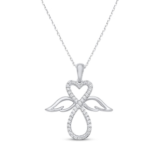 Diamond Heart Infinity Angel Necklace 1/5 ct tw Sterling Silver 18 ...