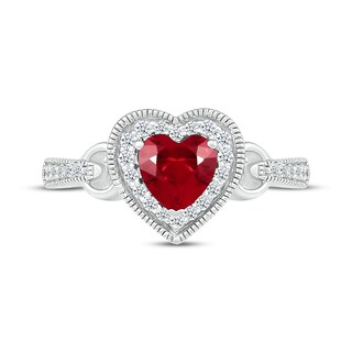 Heart-Shaped Lab-Created Ruby & White Lab-Created Sapphire Buckle Ring ...