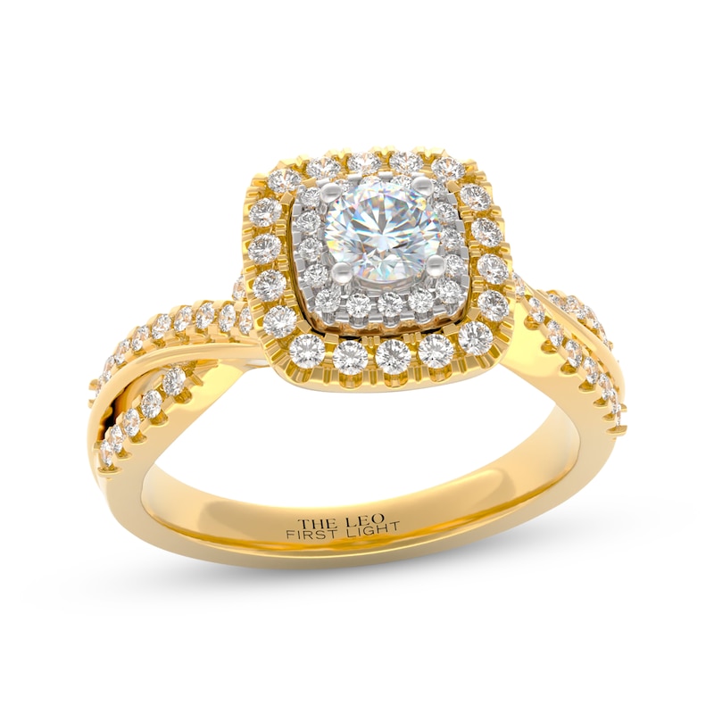 THE LEO First Light Diamond Round-Cut Double Halo Engagement Ring 3/4 ...