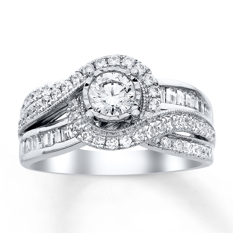 Previously Owned Ring 1 ct tw Round & Baguette-cut Diamonds 14K White ...