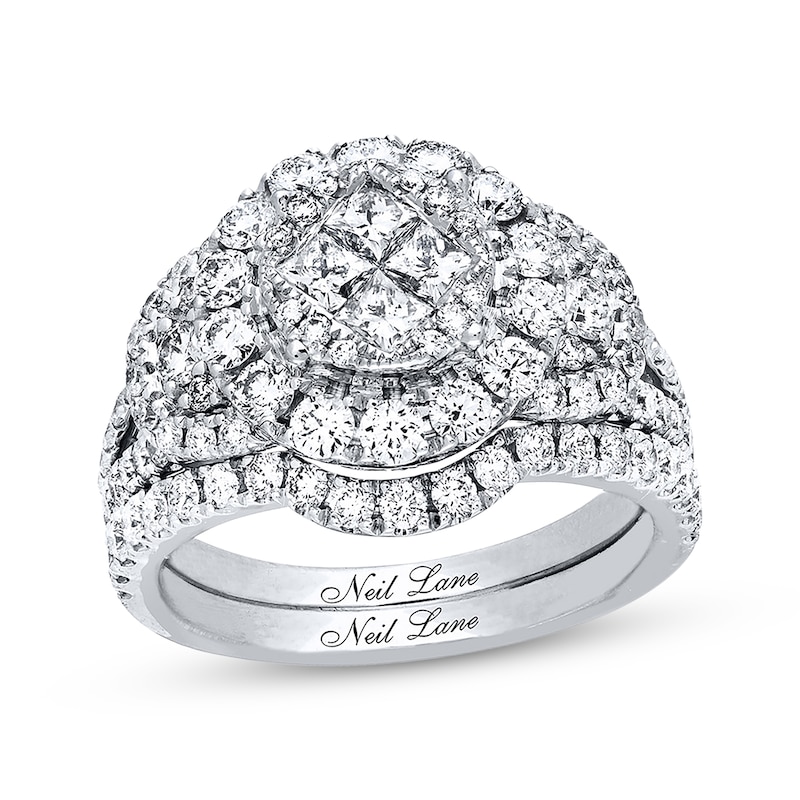Previously Owned Neil Lane Bridal Set 2 ct tw Princess & Round-cut 14K ...