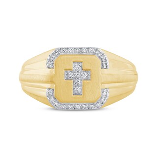Previously Owned Men's Diamond Cross Ring 1/6 ct tw 10K Yellow Gold ...