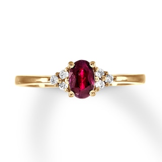 Previously Owned Natural Ruby Ring 1/15 ct tw Diamonds 10K Yellow Gold ...