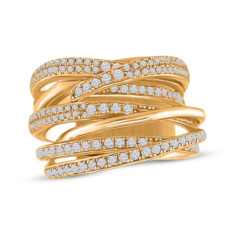 Previously Owned Diamond Multi-Row Crossover Ring 1 ct tw 10K Yellow ...