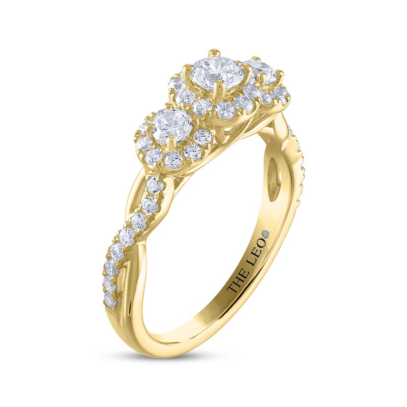 THE LEO Diamond Round-Cut Three-Stone Crossover Twist Engagement Ring 7 ...