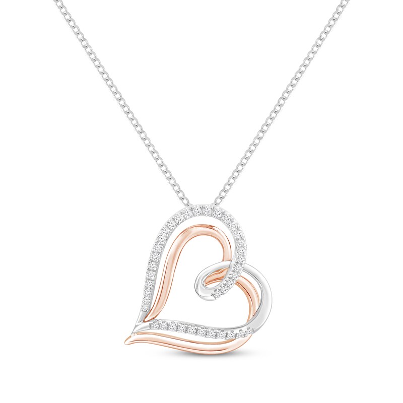 Diamond Double Looping Heart Necklace 1/5 ct tw Sterling Silver & 10K ...