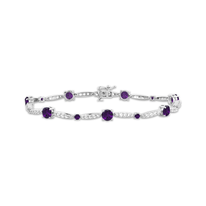 Amethyst & White Lab-Created Sapphire Link Bracelet Sterling Silver 7.5 ...
