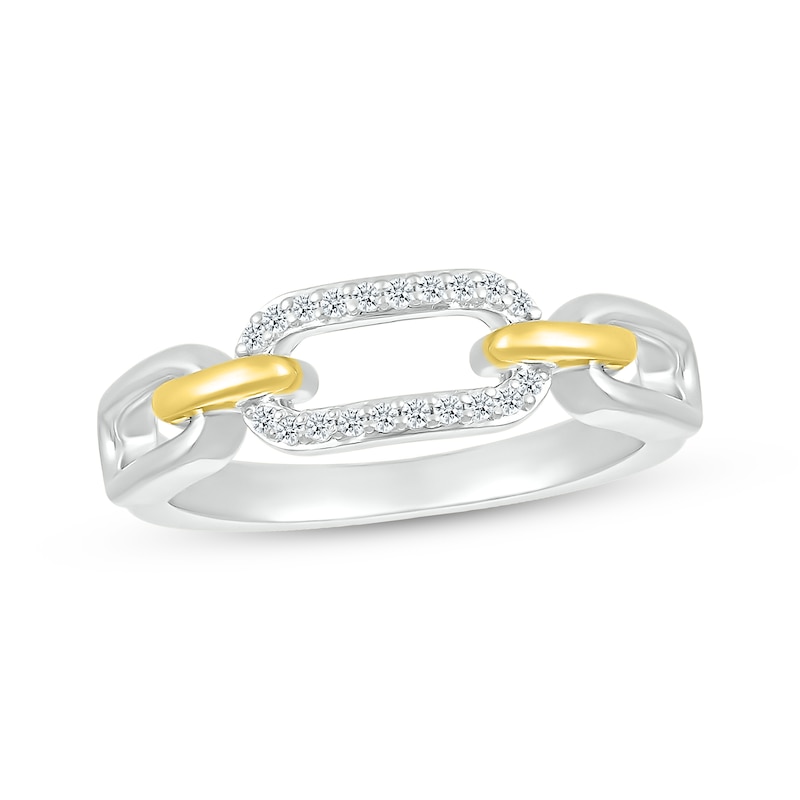 Diamond Paperclip Link Ring 1/10 ct tw Sterling Silver & 10K Yellow ...