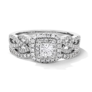 Neil Lane Princess-Cut Diamond Double Halo Bridal Set 7/8 ct tw 14K ...